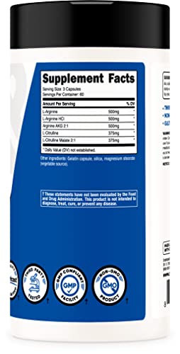 Nutricost Nitric Oxide Booster 750mg, 180 Capsules - 2250mg Per Serving - Gluten Free and Non-GMO