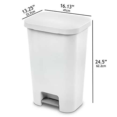 Sterilite 11.9 Gallon Trash Can with Lid, Step-on White Kitchen Garbage Can for Bathroom, Bedroom, Home, and Outdoor, Wholesalehome Cleaning Cloth Included