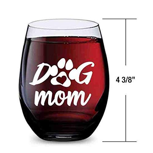 GSM Brands Stemless Wine Glass for Dog Lovers (Dog Mom) Made of Unbreakable Tritan Plastic and Dishwasher Safe - 16 ounces