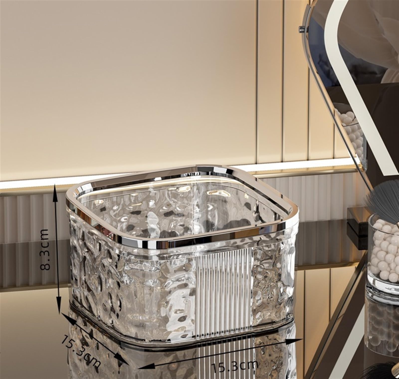 RSPGMKIX Desktop Trash Can Push-Type Living Room Light Luxury Sundries Bucket Car Home Desk Restaurant Storage Barrel Trash Basket(Clear,B)