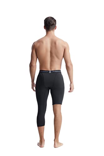 The New Men's Basketball Single Leg Tight Sports Pants 3/4 One Leg Compression Pants Athletic Base Layer Underwear (Large, Black-2)