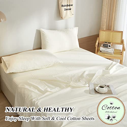 LifeTB Cream White Microfiber Duvet Cover Set Twin / 3 Piece Cream White Cooling Sheets Set Twin (1 Duvet Cover, 2 Pillowcases / 1 Flat Sheet, 1 Fitted Sheet, 1 Pillowcase)