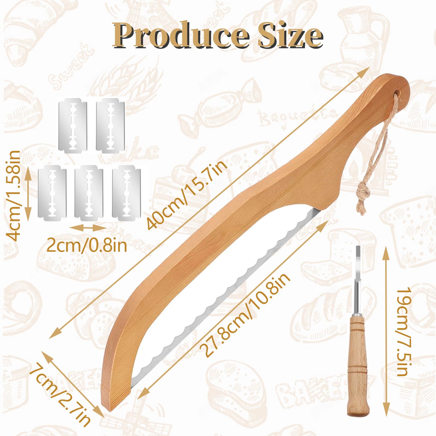 MINIFISH Bread Knife with Bread Scoring Tool for Homemade Bread, 16" Sourdough Bread Knife, Wooden & Stainless Steel Serrated Bread Slicer - Effortless Slicing for Perfect Portions