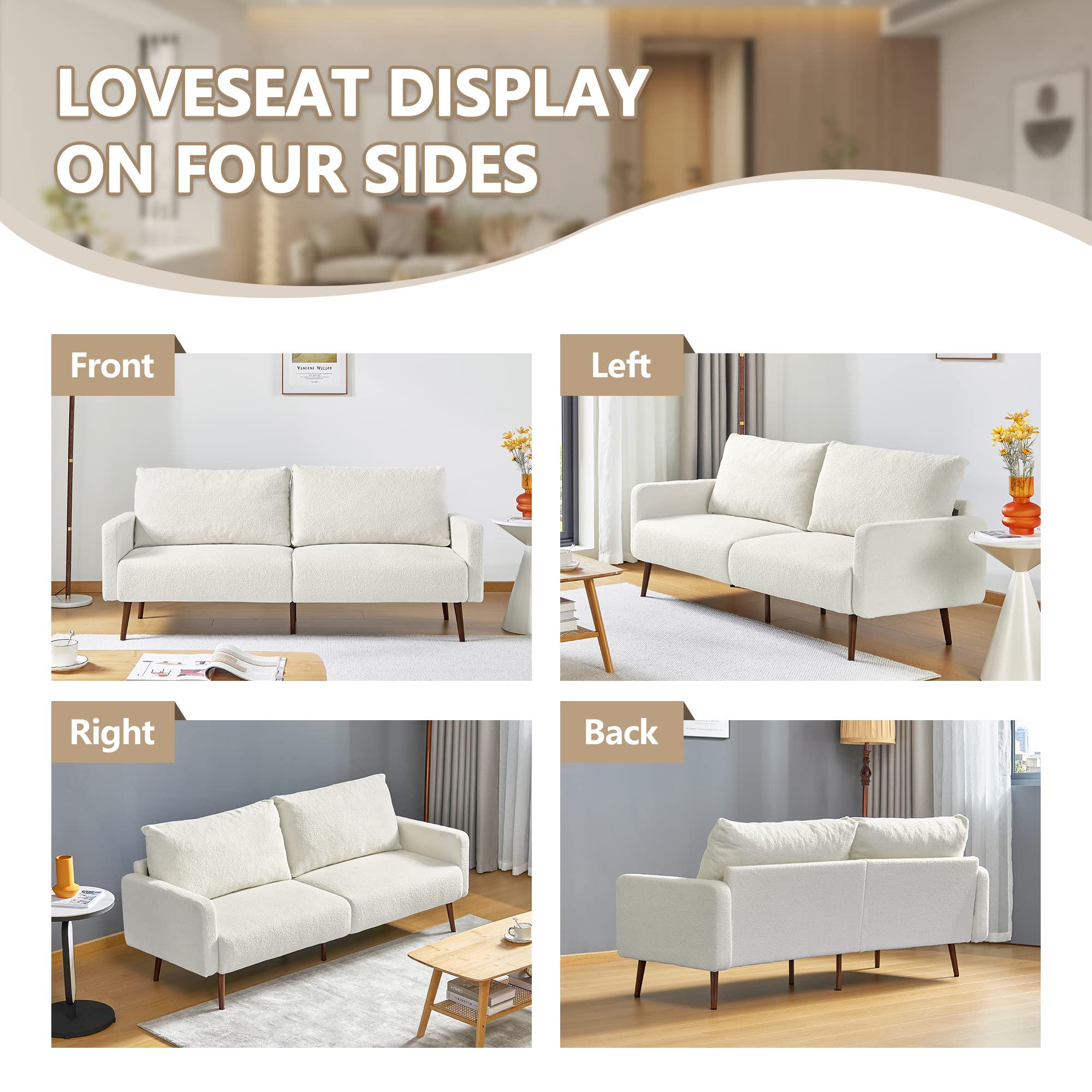 ORRD Large Sofa, 74 Inch Teddy Velvet Loveseat Couch Mid-Century Modern Upholstered Accent Couches for Living Room, Apartment, Bedroom