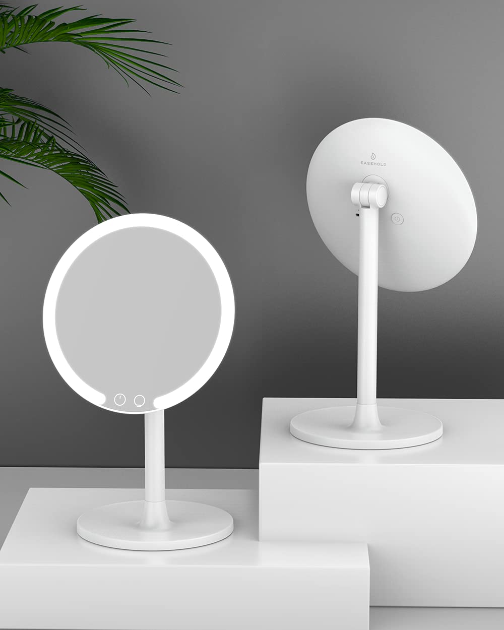 EASEHOLD Rechargeable Lighted Makeup Mirror, Desk Vanity Mirror with 56 LED Lights, 3 Lighting Modes Dimmable 180 Degree Rotation Touch Screen, Light Up Mirror for Travel, Portable Cosmetic Mirror
