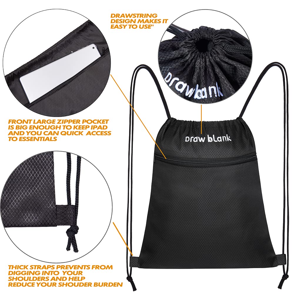 Draw blank Drawstring Backpack Sport Gym Backpack Water Resistant for Men and Women Lightweight, With storage bag(black)