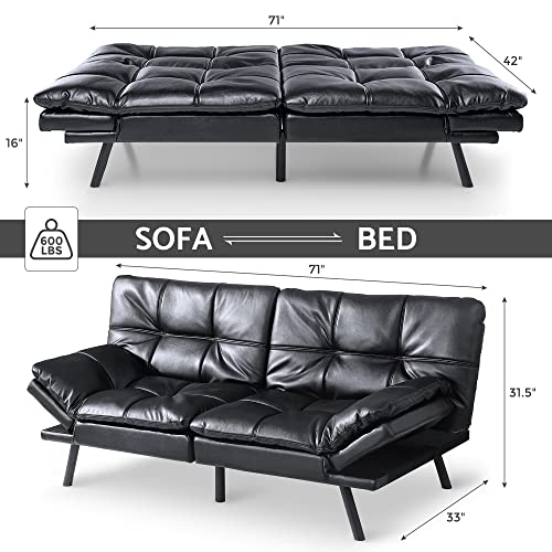 LIFERECORD Futon Bed Modern Convertible Sofa Memory Foam Daybed with Adjustable Armrests for Living Room Apartment Dorm, Black