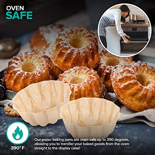 Stock Your Home Mini Fluted Tube Pan for Baking (25 Pack) Disposable Paper Cake Pans for Baking Nonstick Paper Molds for Baking Mini Angel Food Cake, Pie, Scone, Pineapple Pound Cakes