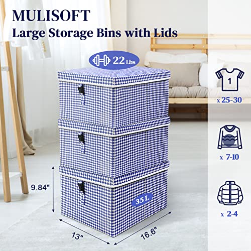 MULISOFT Large Storage Bins with Lids, 3 Packs Stackable Storage Bins with Labels and Lock, Collapsible Storage Boxes, Cube Storage for Home, Closet, Bedroom, Office (16.6x13x9.84)