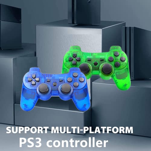 RUEIURI Wireless Controller for PS3,2 Pack PS3 Controller Compatible with PS 3 Console Double Shock Motion Control Upgraded Joystick with Charging Cord (Blue+Green)
