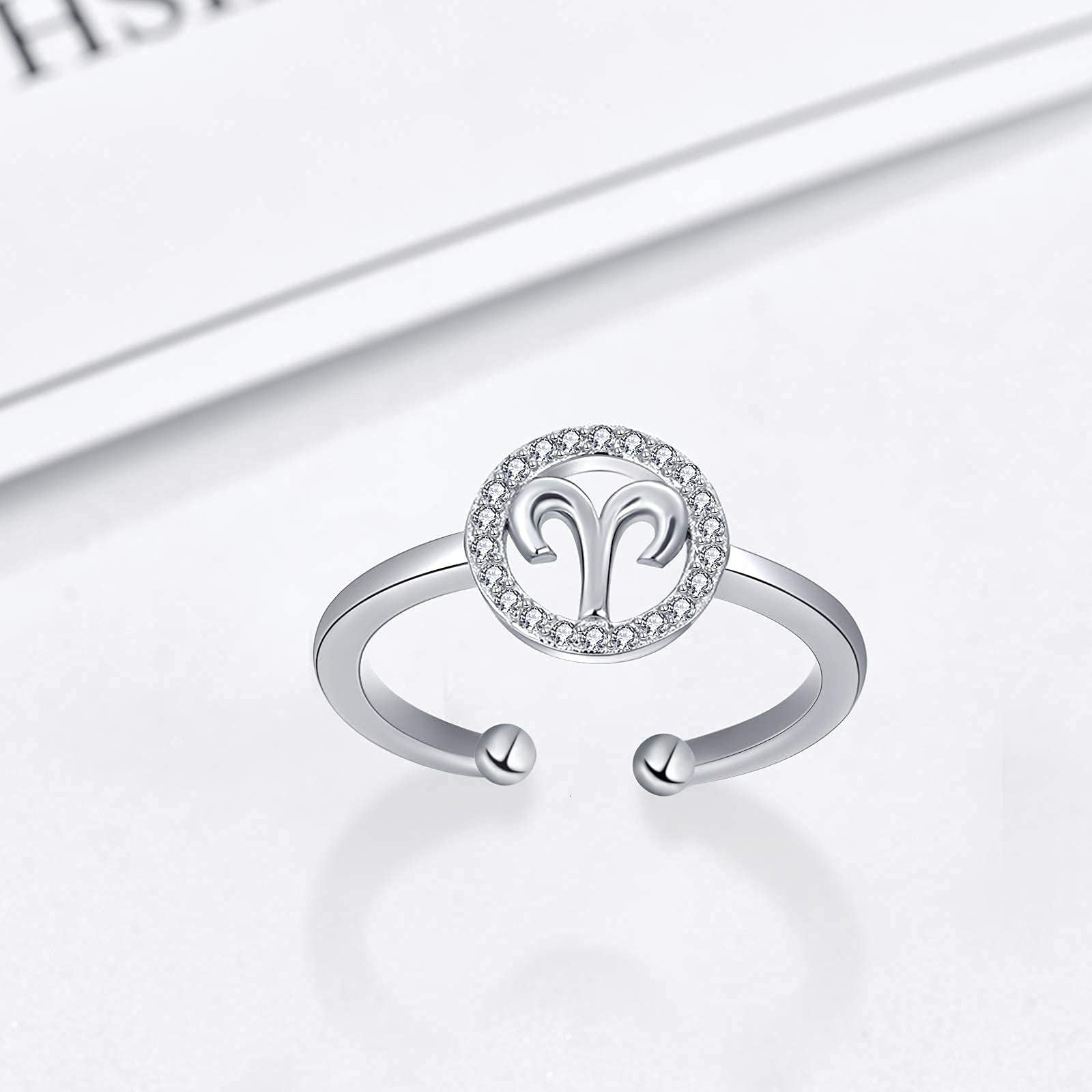 Dreamboat Aries Ring for Women 925 Sterling Silver Cubic Zirconia Aries Constellation Ring Zodiac Signs Jewelry Gifts
