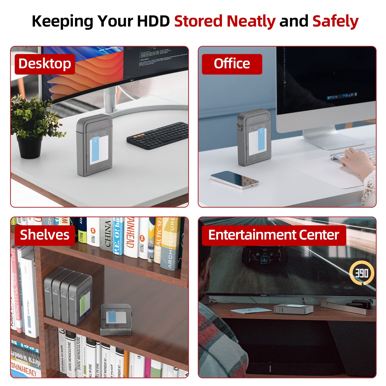 Hard Drive Case, 5 Pack 2.5 In HDD Case with Label, Hard Plastic Hard Drive Storage Case with Solid Snap Lock, Dustproof Water Resistant and Shockproof, Portable Hard Drive Case for Travel Home Office