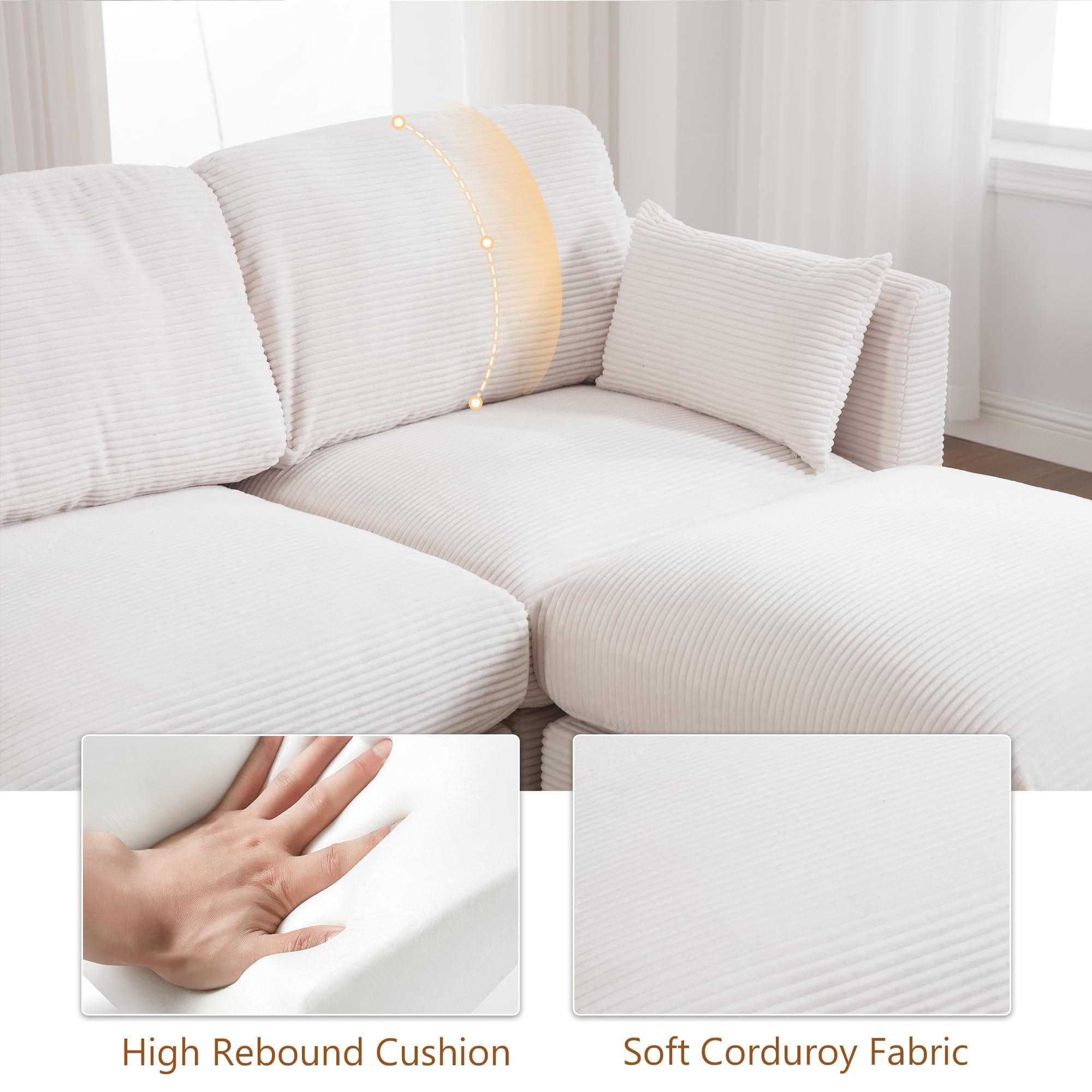 GNIXUU 126" Oversized Convertible Sectional Sofa Couch for Living Room, Corduroy Fabric Upholstered U Shaped Couch, Comfy Modular 6 Seat Sofa with Chaise, Beige