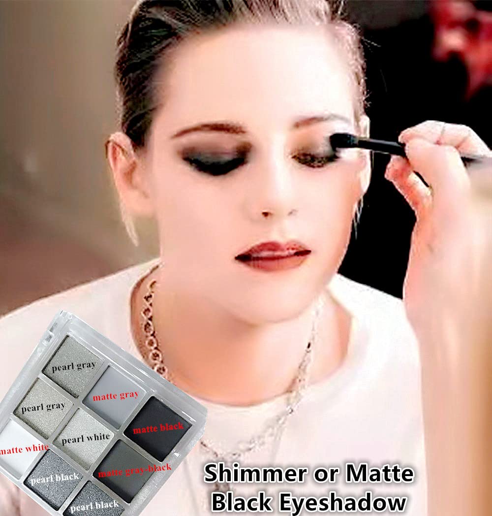 Go Ho Black/Silver Smokey Eyeshadow Palette,White Eye Black Eye Shadow Palette,9 Colors Matte&Shimmer Eye Makeup Palette,Grey White Eyeshadow Makeup,Waterproof Cool Shades Eyeshadow Palette