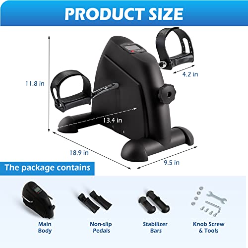 TABEKE Pedal Exerciser - Stationary Mini Exercise Bike for Arm/Leg Exercise, Portable Under Desk Foot Cycle Peddler with LCD Display (Black)