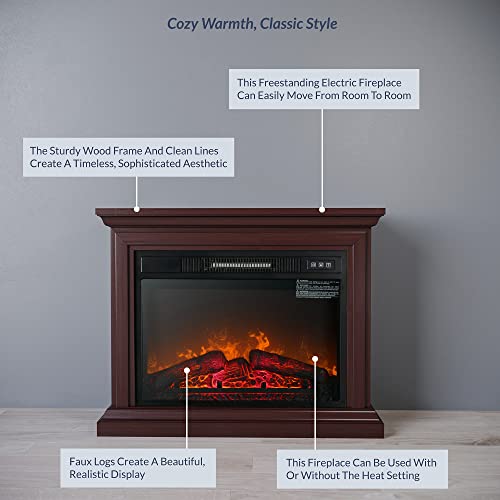 Della 31 Inch Mantel with 23 Inch 1400W Electric Fireplace with Remote Control, Heater with Realistic LED Flames, for Living Room or Bedroom - Brown