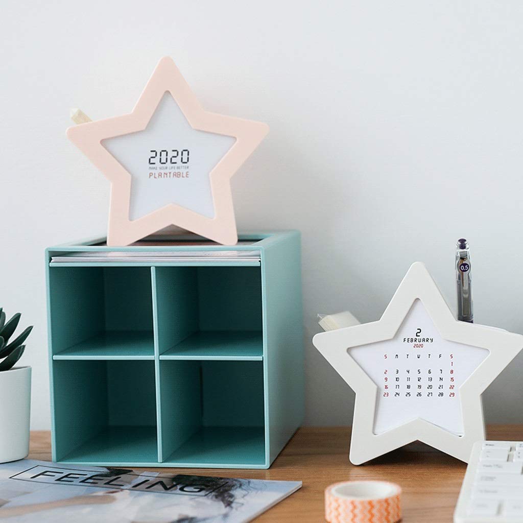 Desk Calendars 2020 Fun Calendar Star Shape Desk Calendar Storage with Pen Holder 2020.1-2020.12 Months Desk Calendar,Support Customization Calendars (Color : Blue)