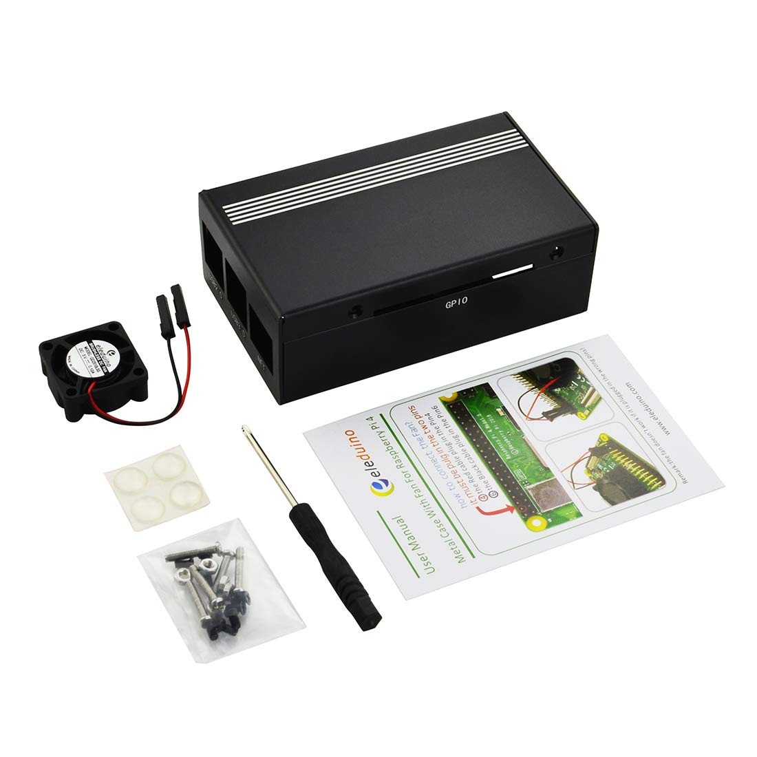Eleduino Raspberry Pi 4 Metal Case with Fan Black