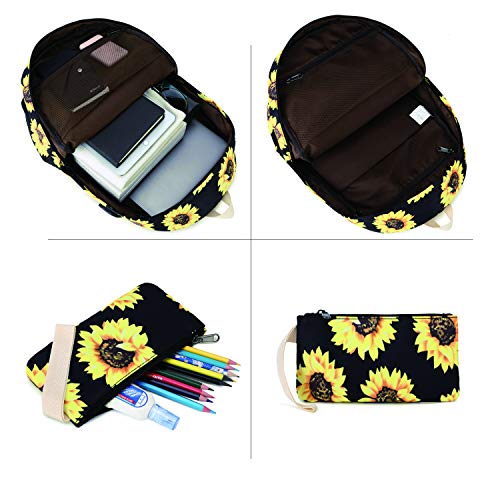Natayoo Sunflower School Backpack for Girls Women Water Resistant Laptop Backpack with USB Charging Port, Lightweight College Bookbag