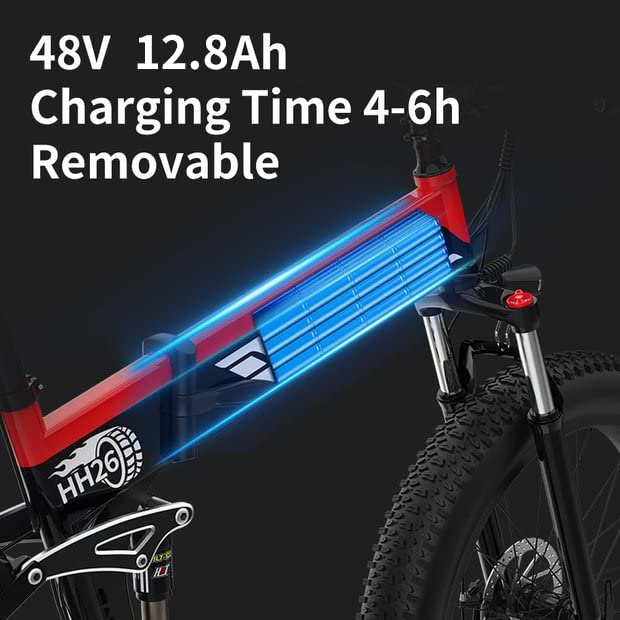 DEEPOWER H26 Folding Electric Bicycle, 1000W Motor 26" Fat Tire Electric Bike, 48V 12.8Ah Removable Lithium Battery, 21-Speed, Up to 30 MPH, Snow Beach Mountain Folding E Bikes