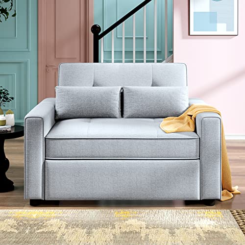 RUNNA Minimalist 48" Convertible Sleeper Sofa Bed with Adjustable Bed Chair,USB Charging Port and 2 Pillows,for Small Space Apartment Office Living Room (Grey@USB Port)