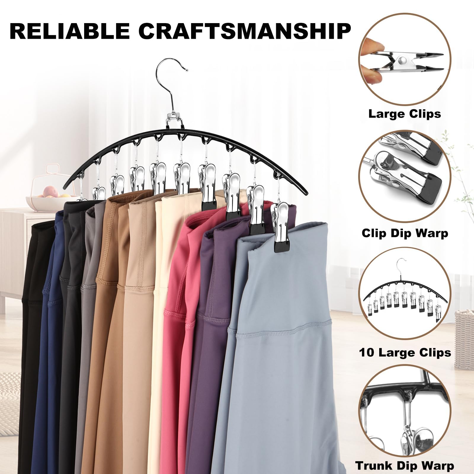 Hendiy Legging Organizer for Closet Rotatable,Pants Hangers with 10 Clips,Upgrade Legging Organizer for Closet,Leggings/Shorts/Jeans/Skirts Pants Hangers Space Saving Closet Organizers and Storage 1pc