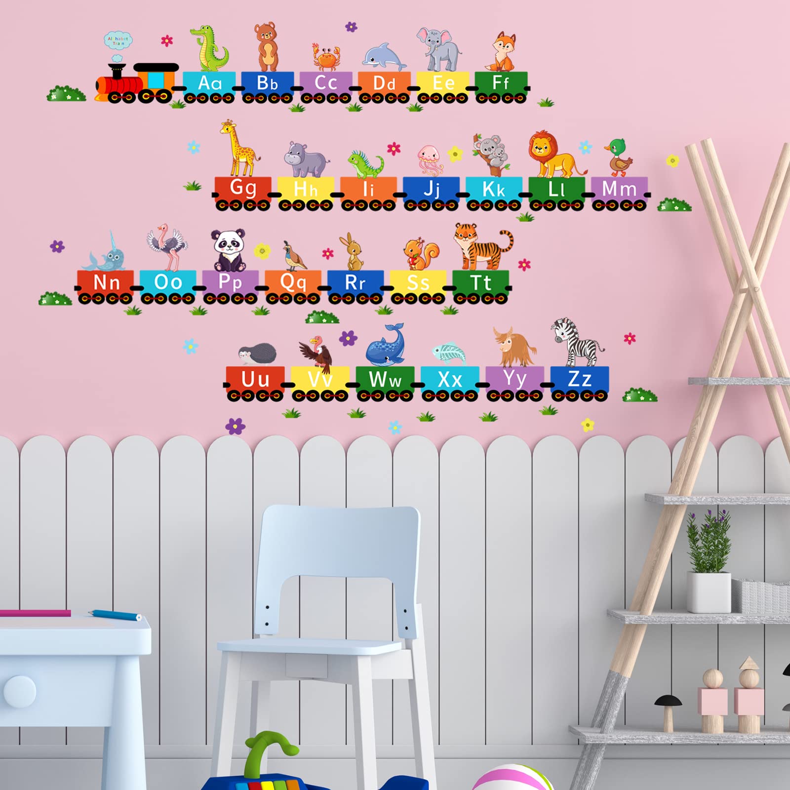 Kids Wall Decals Alphabet Stickers - Animal Train ABC Wall Decor Classroom Wall Decals Educational Wall Stickers for Toddler Playroom (Alphabet Train)