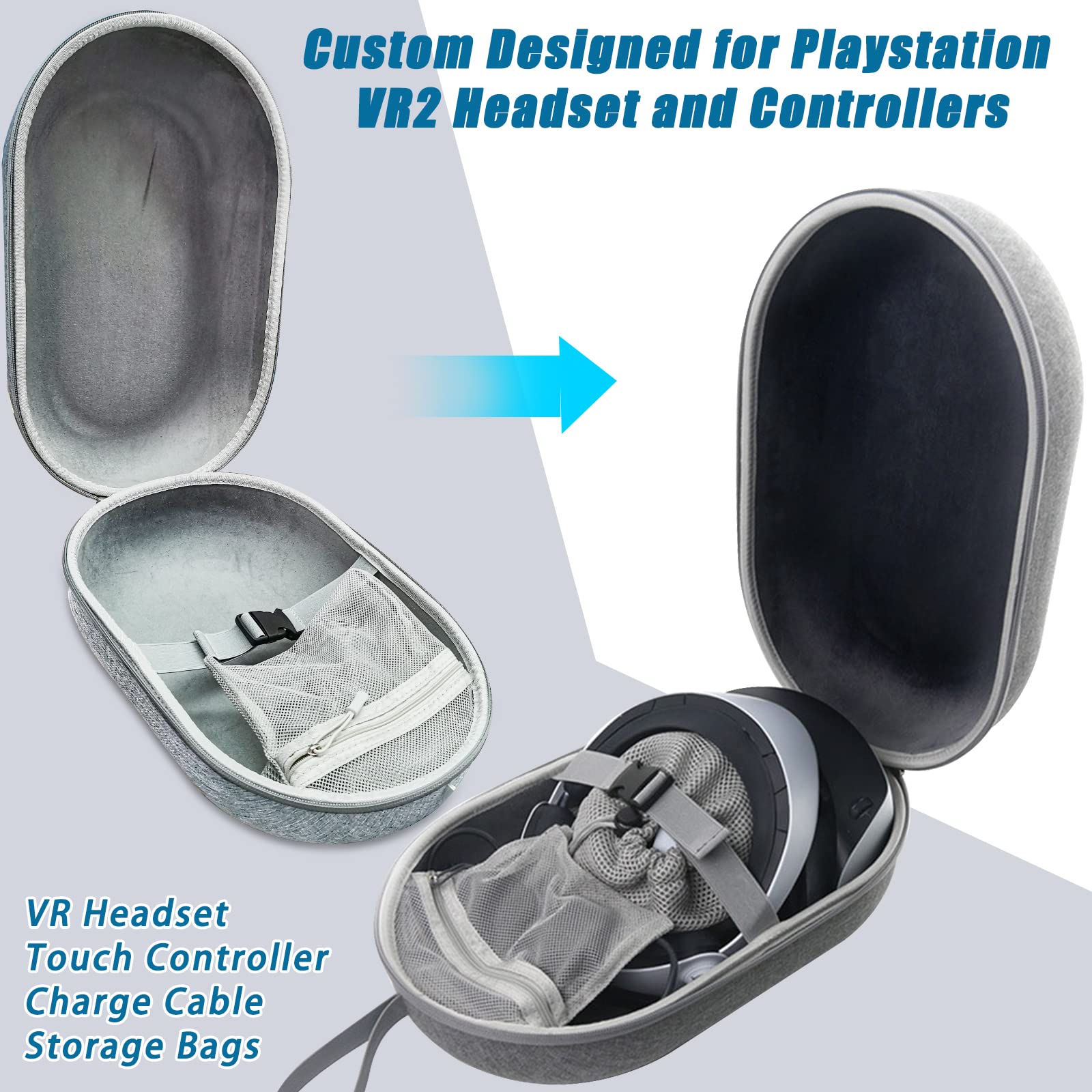 Hard Carrying Case for PS VR 2 Accessories, PS VR 2 Case Hard Travel Storage Bag for ps vr 2 with Lens Protector Cover & Cable Ties, EVA Portable Handbag Fits PS5 Controllers & Charging Statio