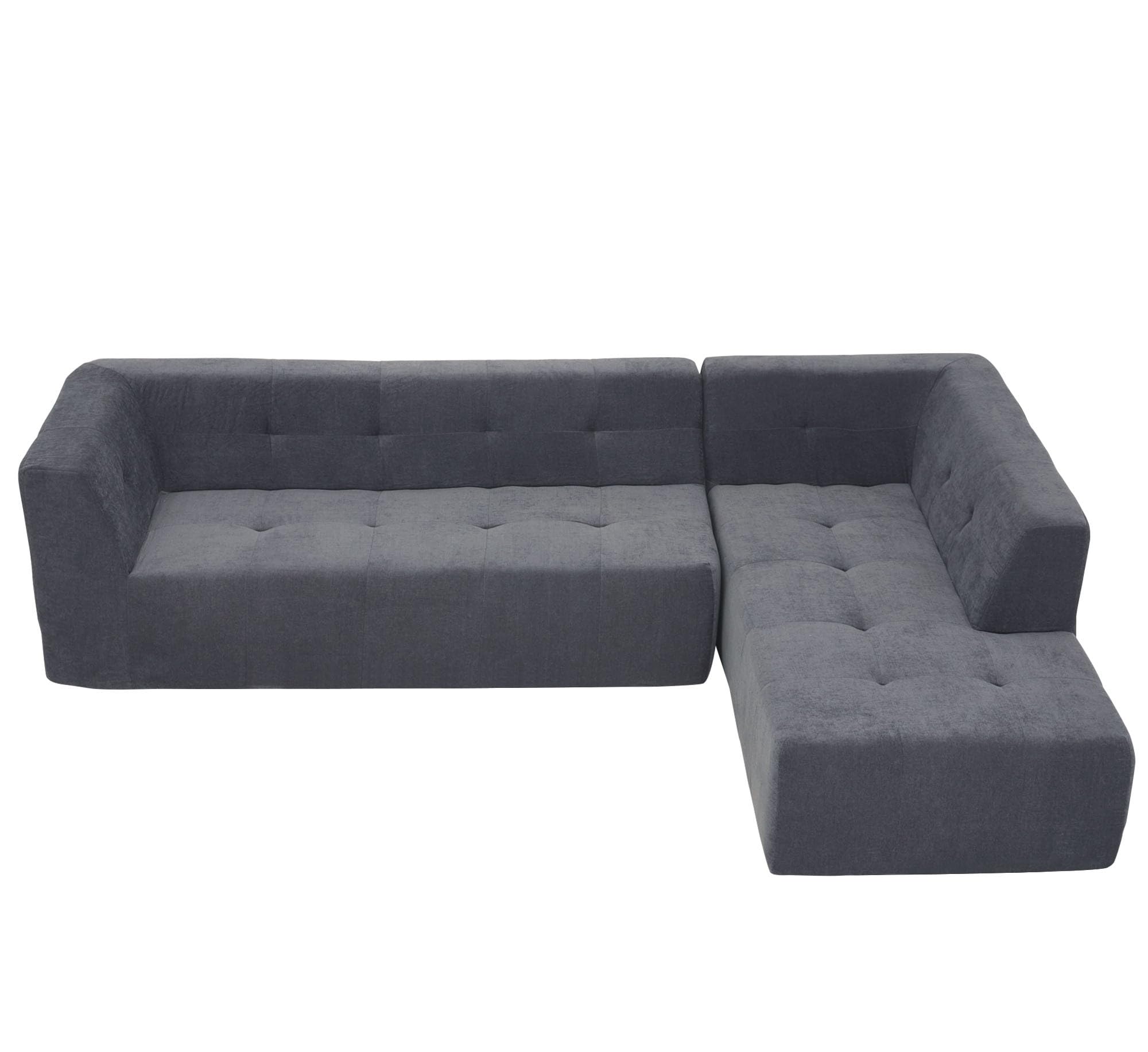 GoDoco L-Shape Modular High Density Foam Sponge Floor Sofa Couch, Upholstered Cloud Couch with Recliner、 Sectional Corner Sofa with Flexible Combinations (Dark Grey+Chenille, Style A)