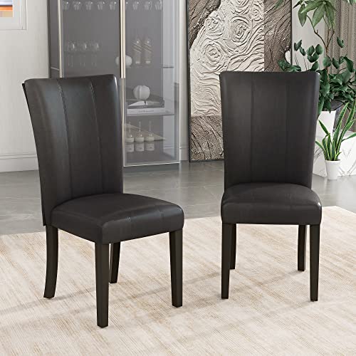 RUNWON Luxury 7-Piece Set-Faux Marble Top Table with 2 Drawers and 6 Comfortable PU Leather Chairs-Elevate Your Home Dining Experience, Black