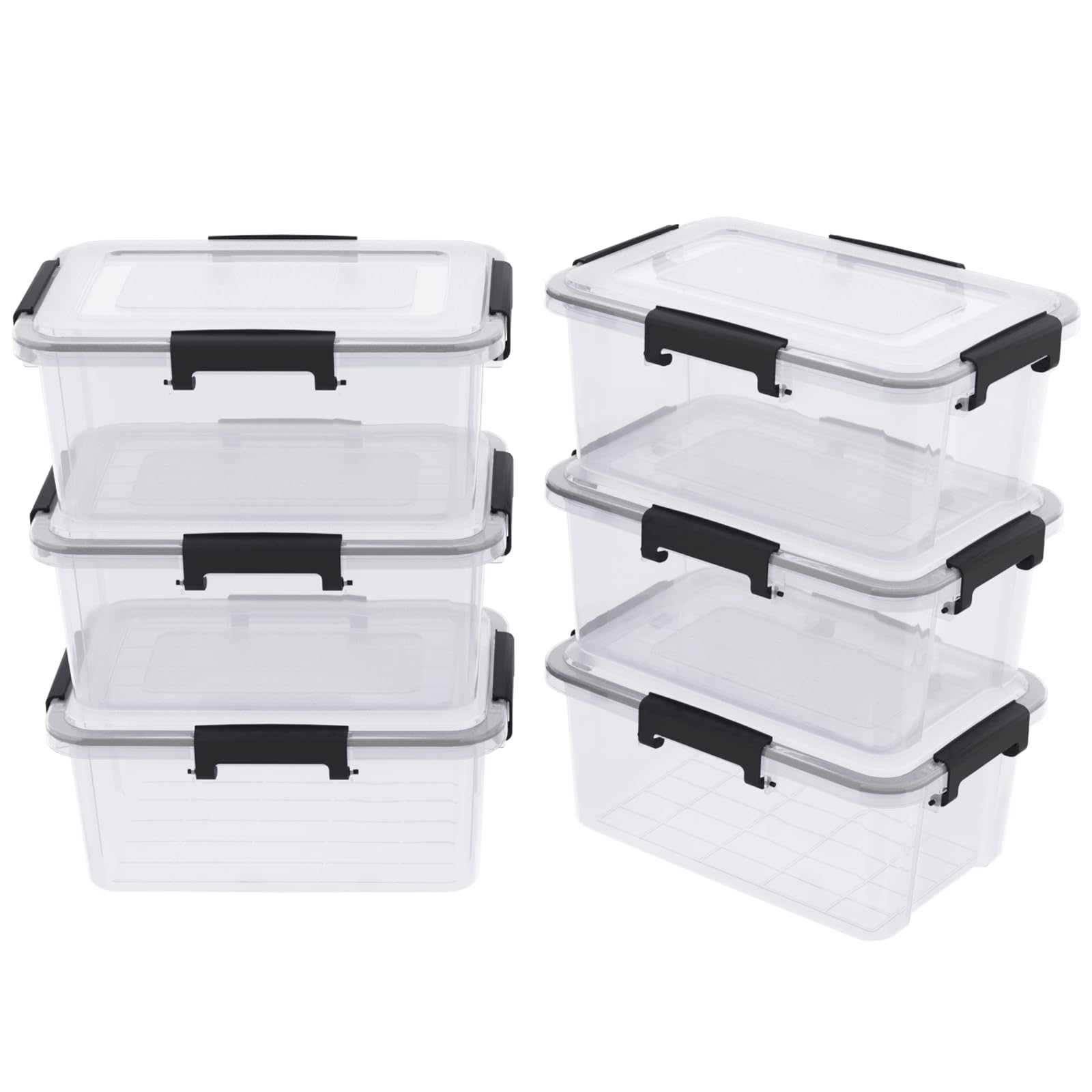 Joyeen 10 Liter Plastic Storage Conatiner, 6 Pack Clear Latch Boxes with Seal Circle/Lids