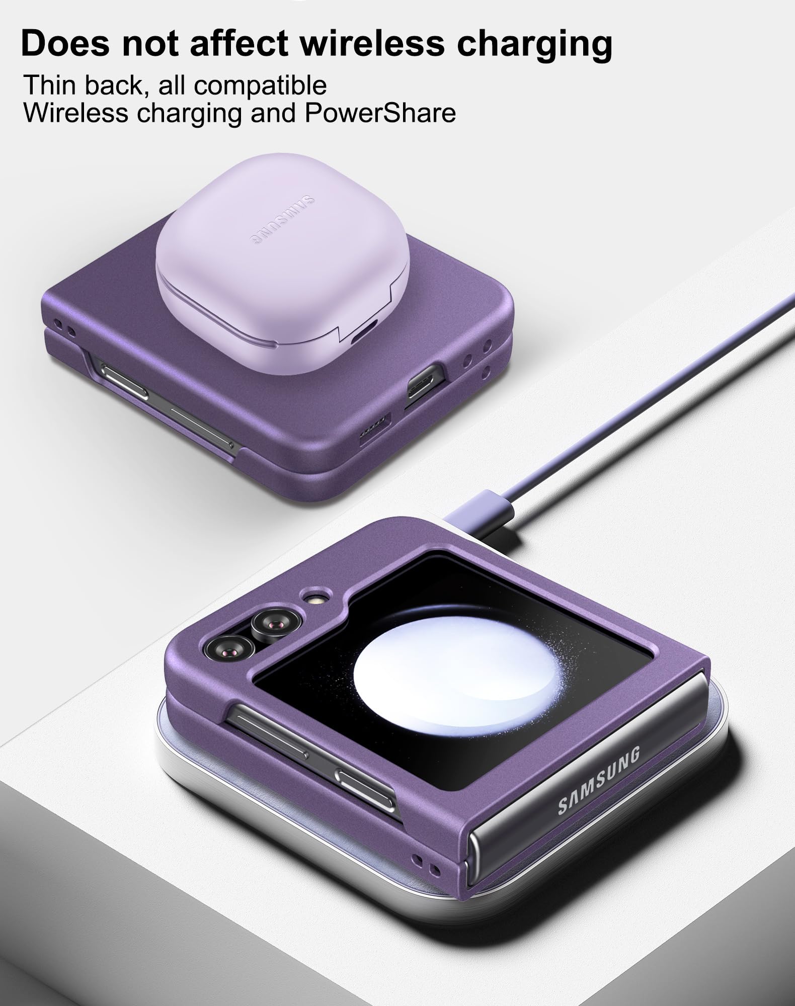 Eastcoo Slim Fit Galaxy Z Flip 5 Case, [Hard PC Back] [Frosted Feel] [Wireless Charging Support] Lightweight Shockproof Case Cover for Samsung Galaxy Z Flip5 (2023), Purple