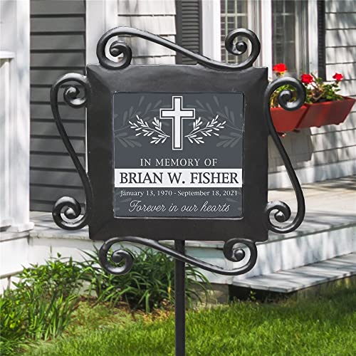 GiftsForYouNow Personalized Memorial Garden Stake Featuring Cross with Leaves Design, 28 x 8.5 Inches, Cemetery Grave Marker, Memorial Gift, Memorial Plaque