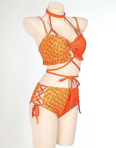 Miraculous Women's Rena Rouge Beach Halter Straps Top with Side-Closure Bottom Bikini Set Swimsuit Bathing Suit (as1, Alpha, m, Regular, Regular, Orange)