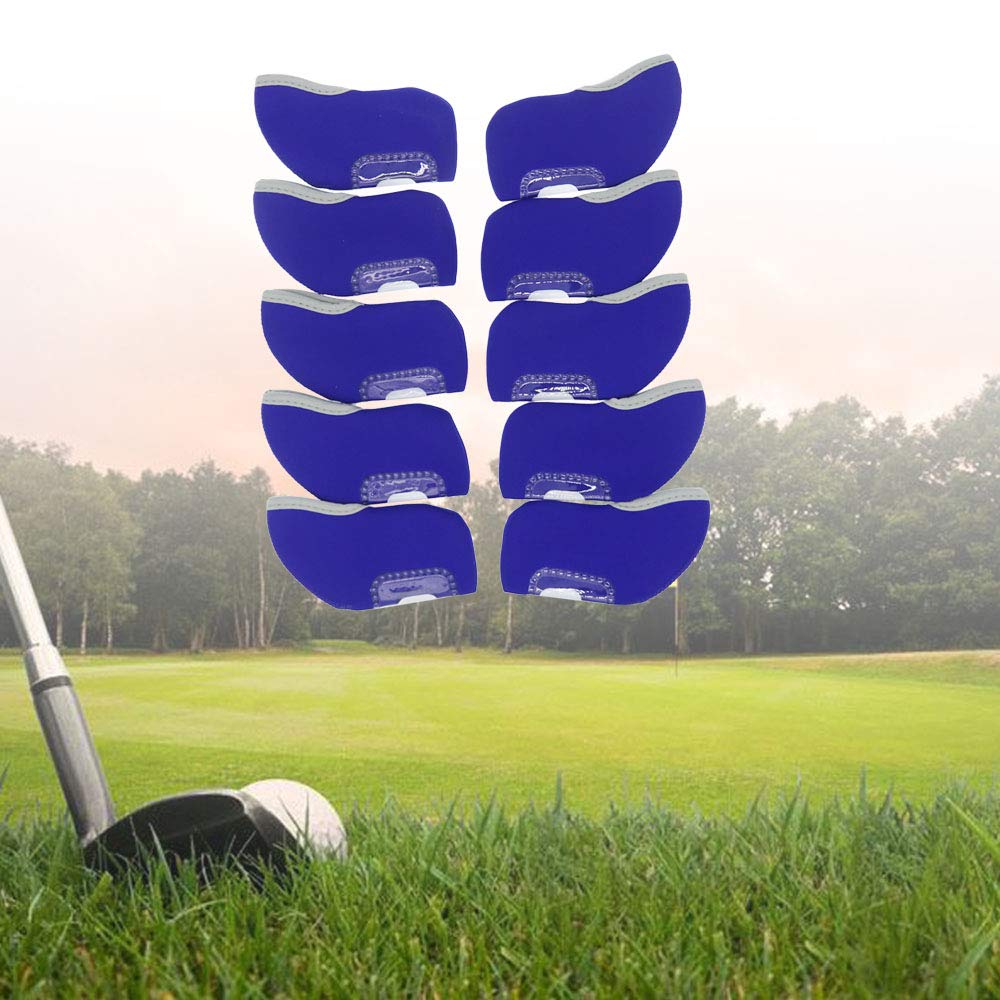 Dark Horse 10pcs Water-resistant Neoprene Golf Iron Club Head Cover Protector with See Through Plastic Window Fit well-Blue