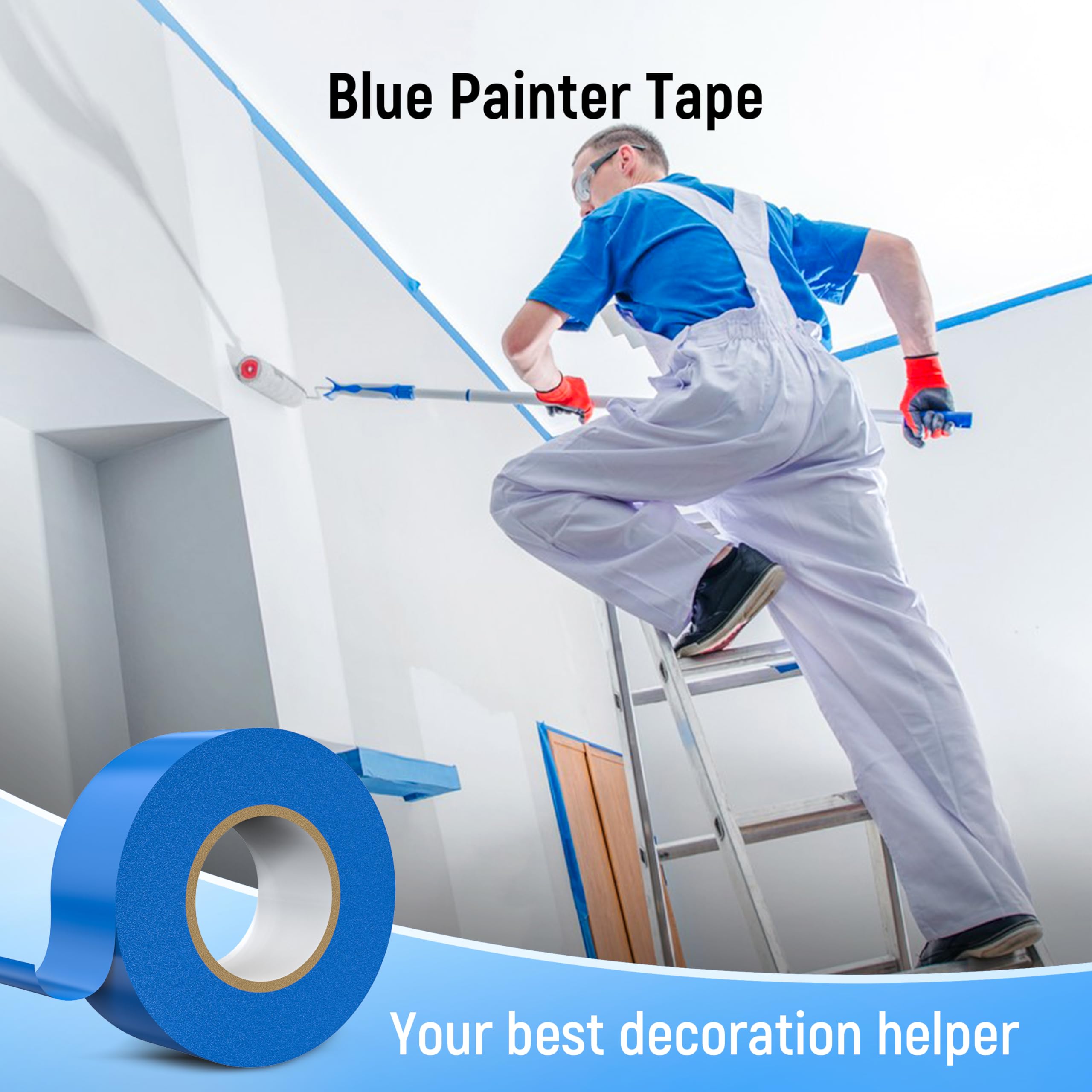 Painters Tape, 9 Rolls Masking Tape, Masking Master with Adhesive Backing, Blue Tape for Home, Office, School Stationery, DIY Art, Crafts, Labeling (0.94Inch X 180 FT), Total 1624 FT