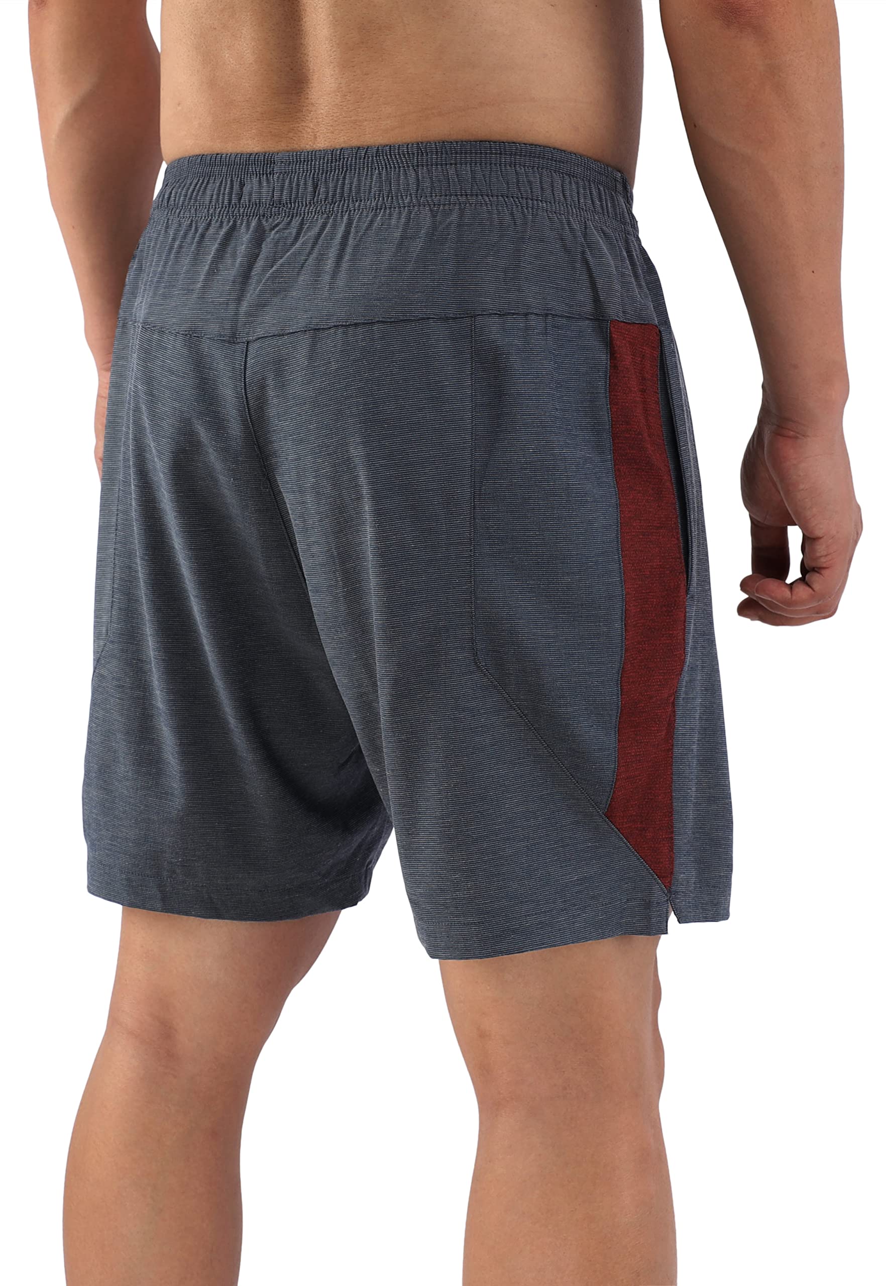 DESPLATO Men's Quick Dry Stretch Workout Hybrid Pockets Active Running Hiking Training Shorts Heather Navy/Rusty M