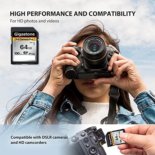 Gigastone 64GB 5-Pack SD Card V30 SDXC Memory Card High Speed 4K Ultra HD UHD Video Compatible with Canon Nikon Sony Pentax Kodak Olympus Panasonic Digital Camera, with 5 Mini Cases