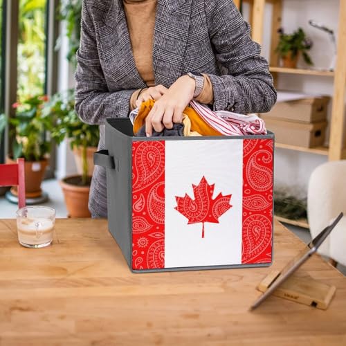 Paisley and Canadian Flag Fashion Storage Bins Foldable Organizer Cubes 10.6" Collapsible Box Home Ofice Supplies 2PCS