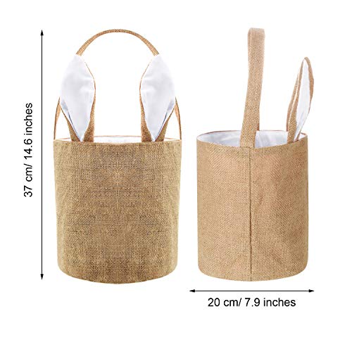 Easter Egg Basket Bunny Burlap Bag Easter Handbag for Carrying Eggs Candies and Gifts (White, 2 Pieces)