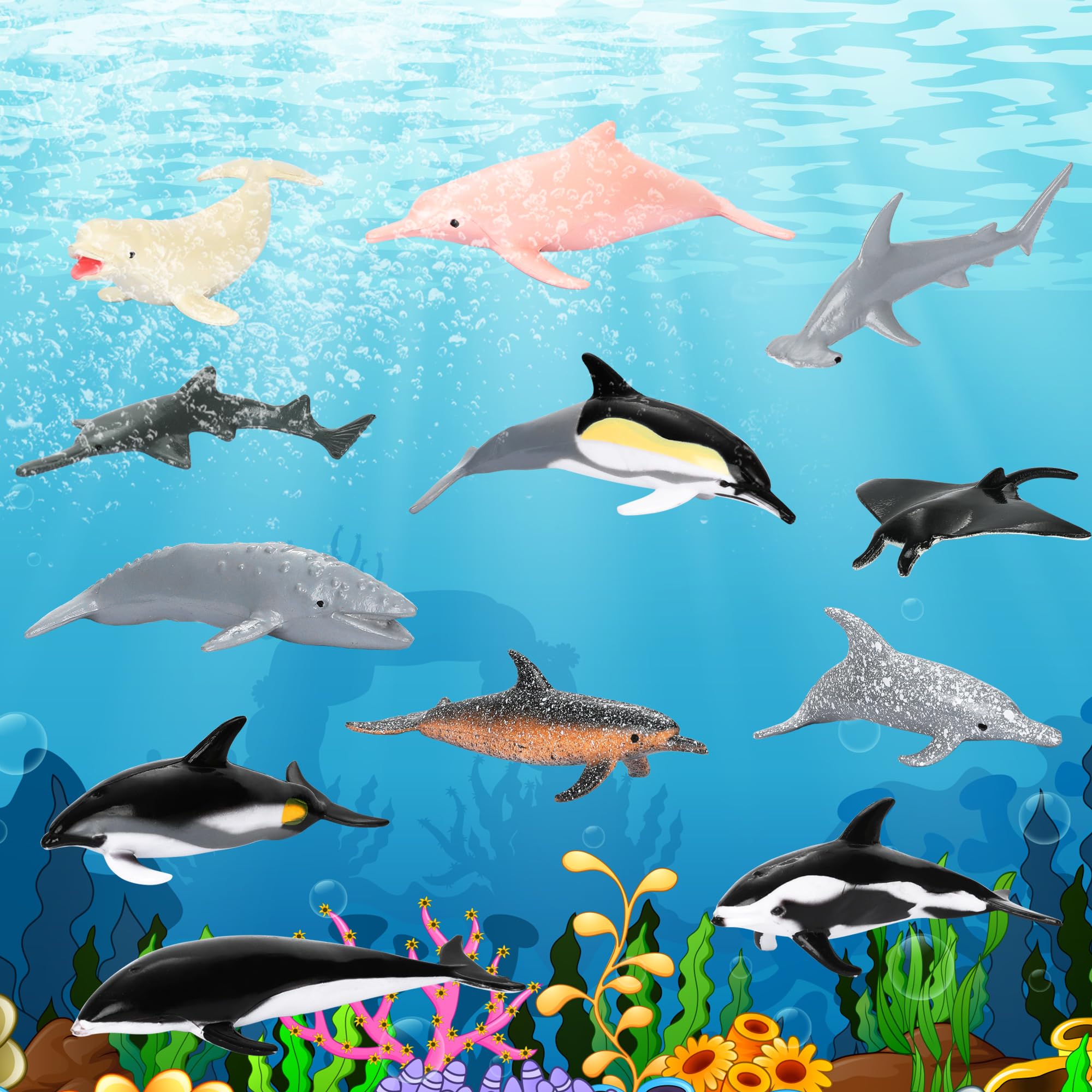 Dolphin Toy 12PCS Cake Topper Birthday Party Supplies Mini Dolphin Figurines Set Sea Creature Plastic Fish Learning Toy Gift