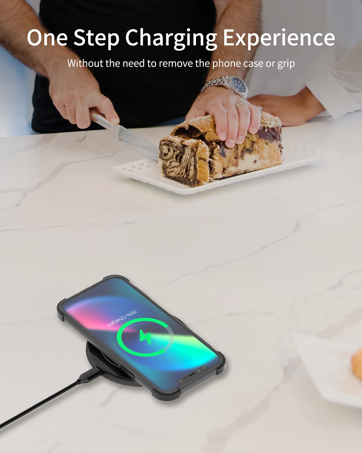 KPON Wireless Phone Charger for Popsocket/OtterBox/Thick Cases Up to 10mm - 15W Max Wireless Phone Charging Station, Compatible with iPhone 15/14/13/12(Adapter Not Include)