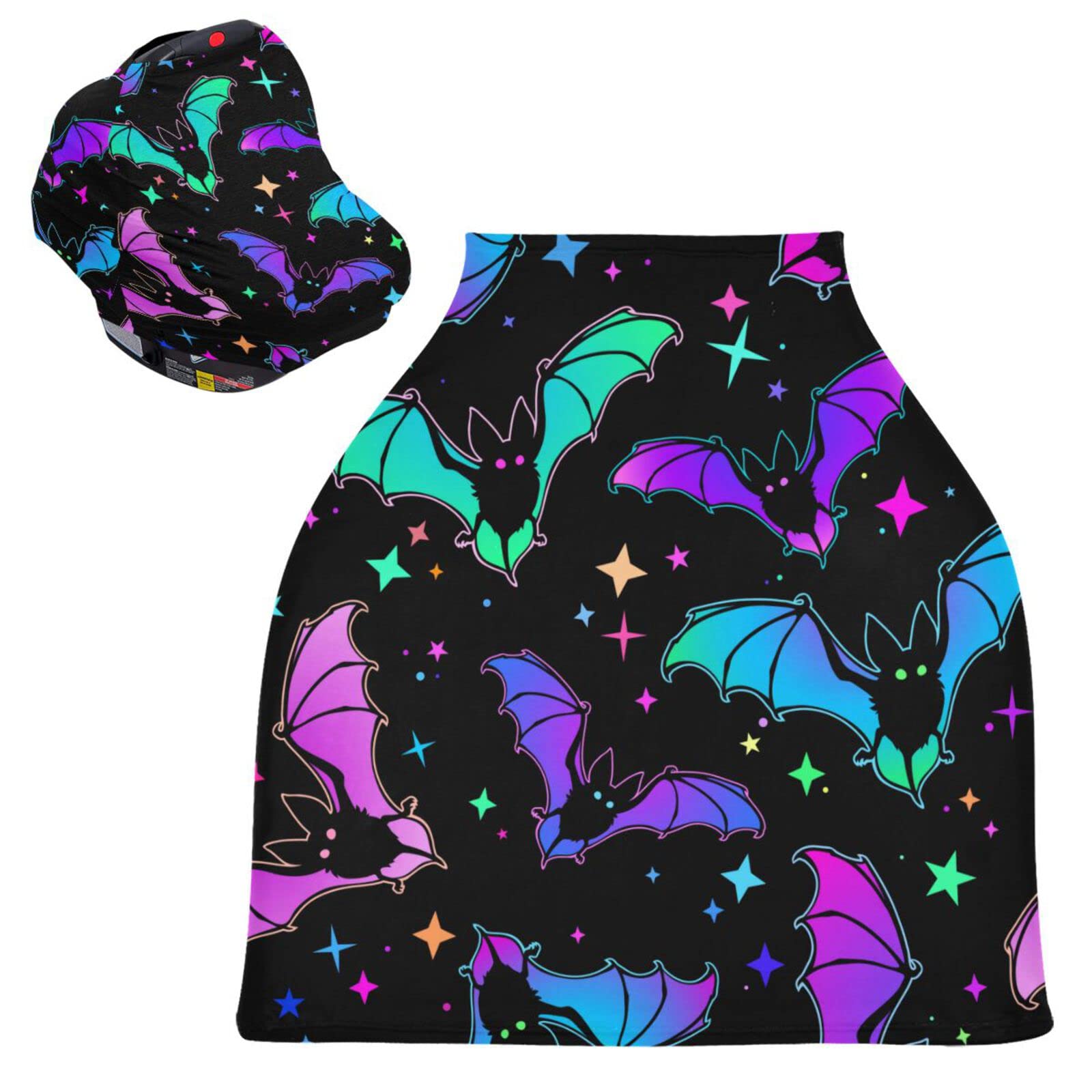 Kigai Colorful Bat Baby Car Seat Covers Multi-Use Breastfeeding Nursing Seat Canopy Stretchy Breathable Infant Stroller Covers for Boys and Girls