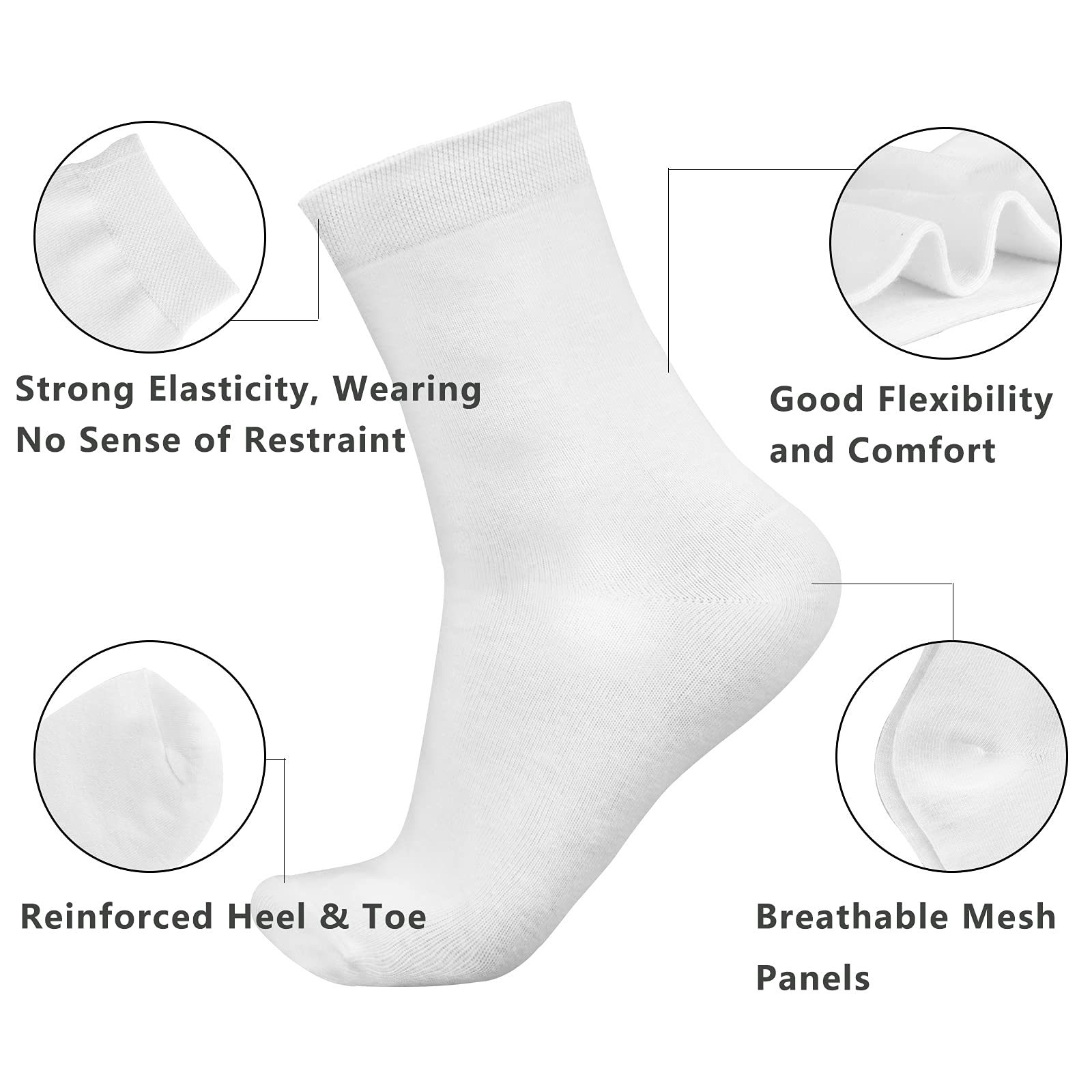 DLGDWG Mens Dress Socks Classic Rib Cotton Solid Premium Socks 8 Pairs (White 8 Pairs, Small-Medium)