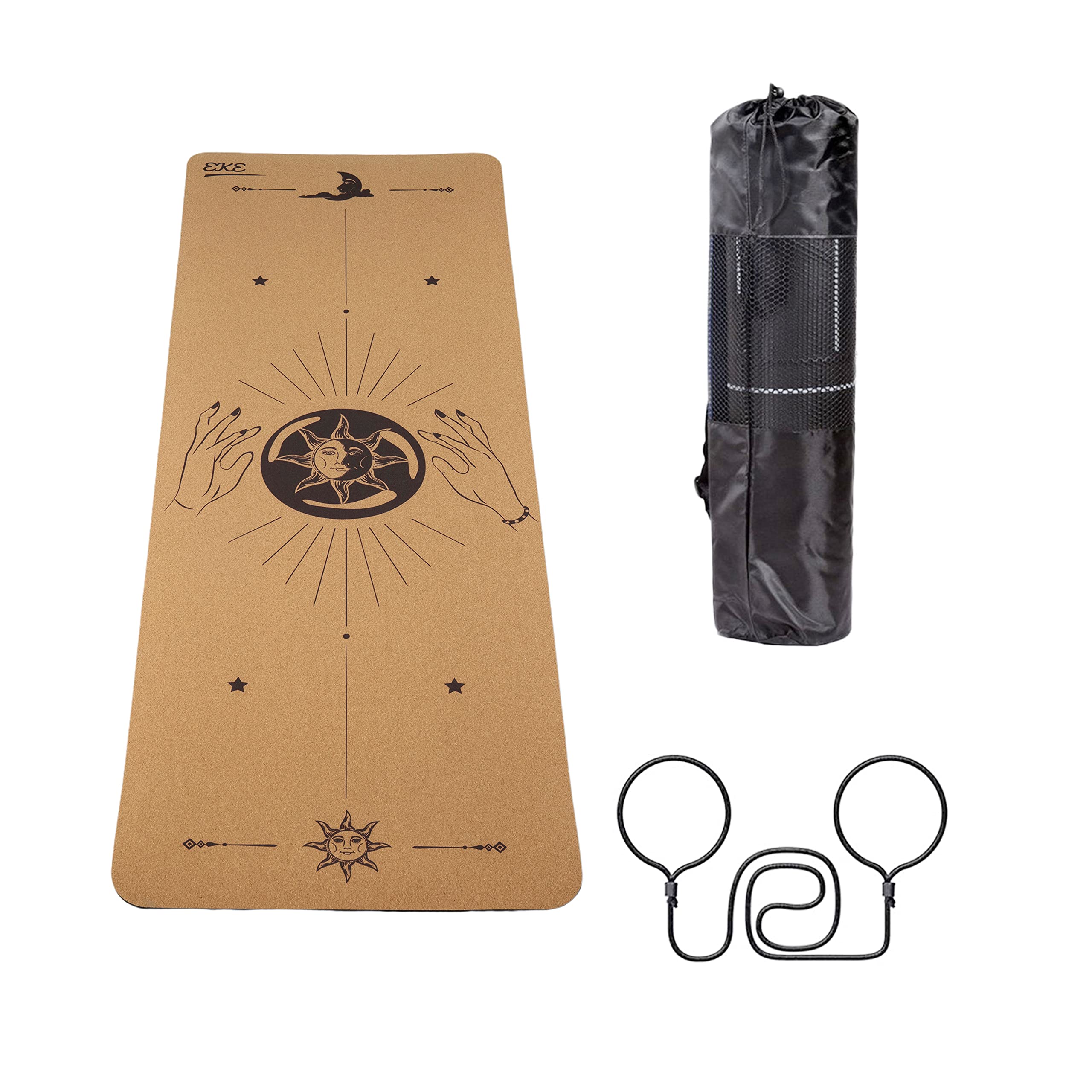 EKE Cork Yoga Mat with Invisible Alignment Lines- Non-Slip Sweatproof Surface - 100% Recycleable Materials - Eco Friendly - Made of Cork & TPE - Ideal for Hot Yoga
