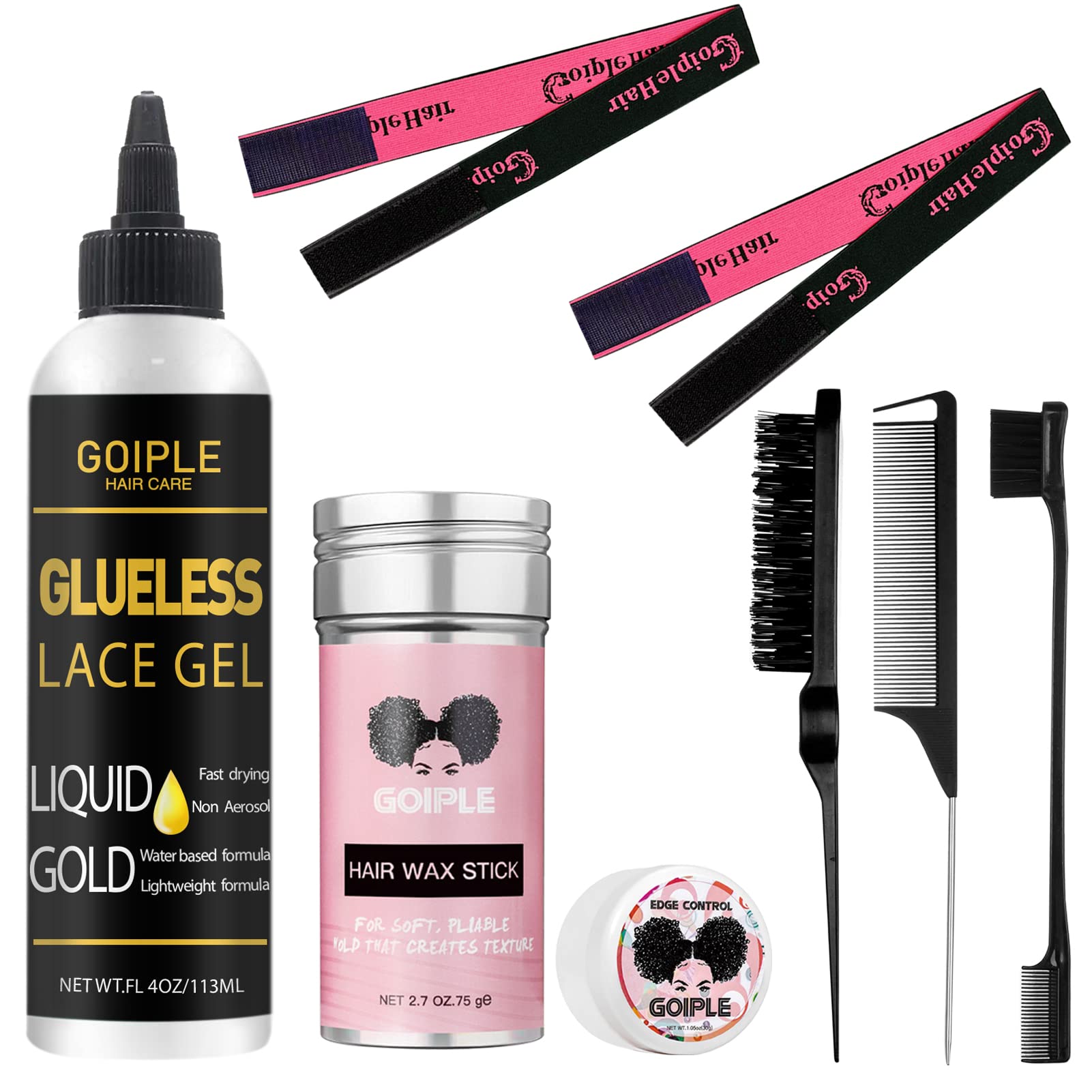 Goiple Wig Glue, Liquid Gold Glueless Lace Gel - Waterproof, Non Toxic, Gold, 4oz - Wig Kit for Wigs and Hair Systems