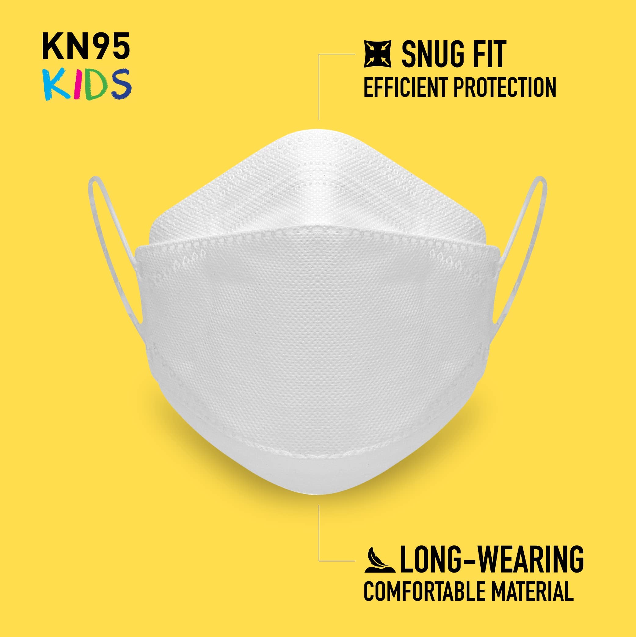 Good Mask Co. Good Comfort Kids KN95 Face Mask, Disposable KN95 Face Mask, Folding, Comfortable Face Masks, Bulk Face Masks (10 Pack of Masks, White)