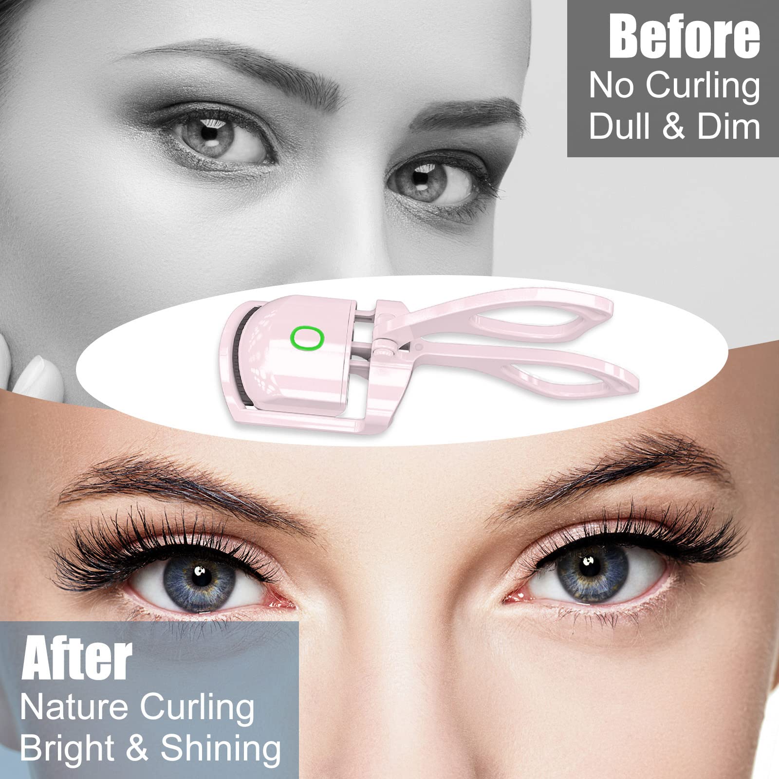 Heated-Eyelash-Curler Quick-Natural-Curling-Heated-Lash-Curler Long-Lasting-Electric-USB-Rechargeable-Curled-Eyelashes Last-All-Day Upgrade-Model