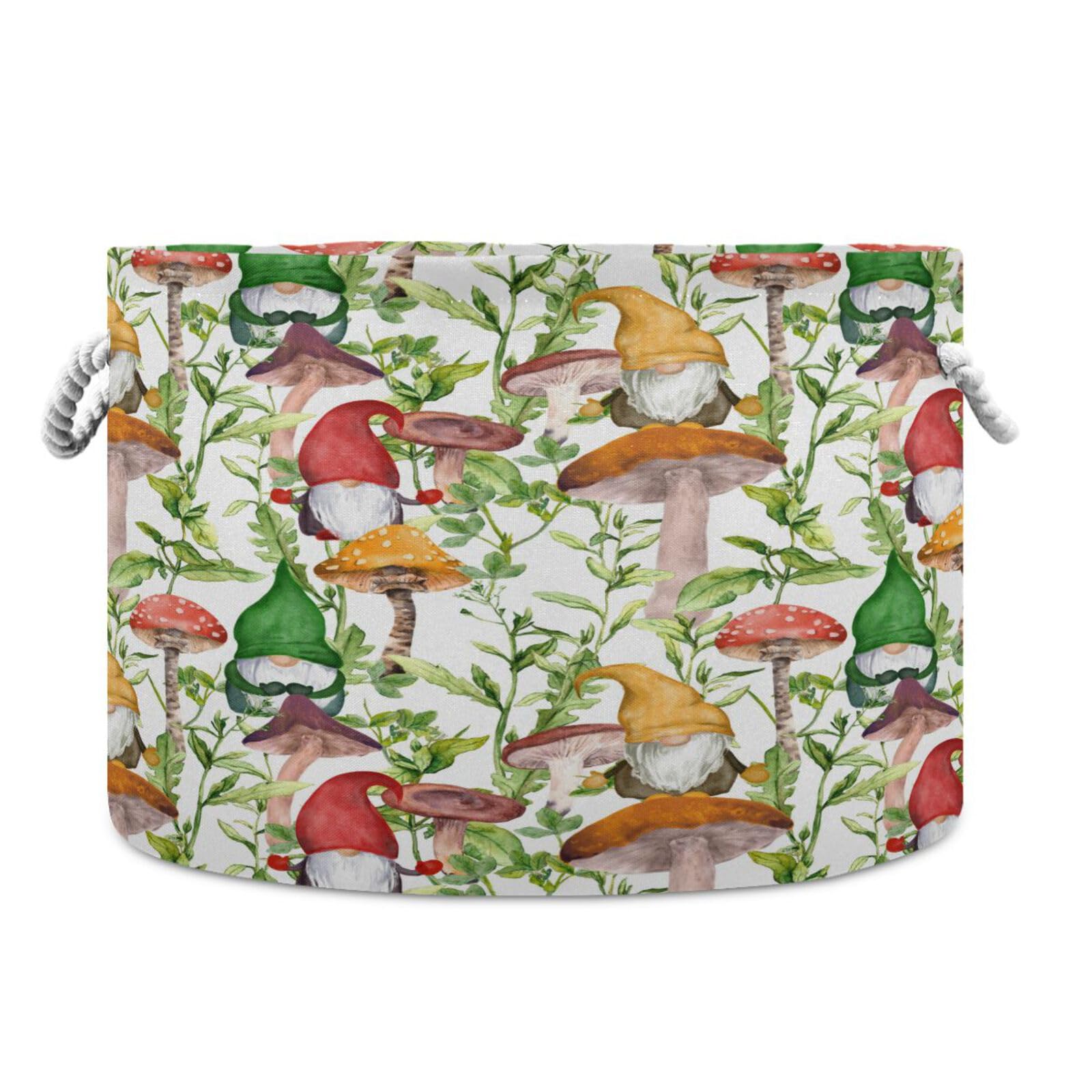 Kigai Mushroom Gnome Cotton Rope Basket Large Round Baby Laundry Basket Toy Blanket Books Storage Bin for Bedroom Bathroom Nursery Home Decor