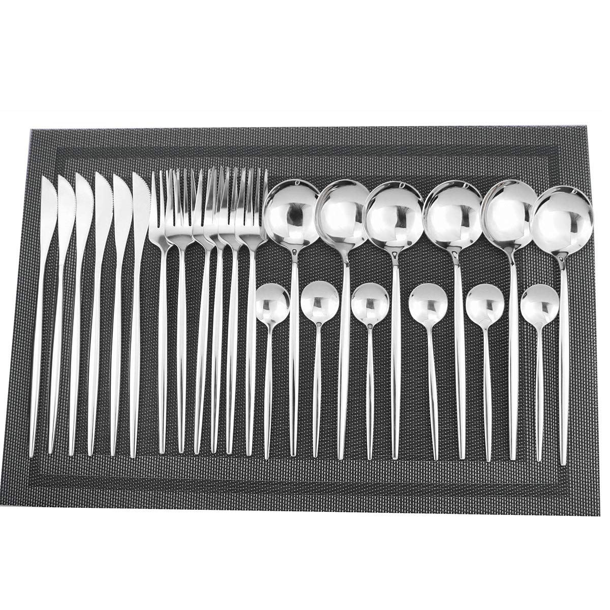 Gugrida 24-Piece Silverware Set - 18/10 Stainless Steel Reusable Utensils Forks Spoons Knives Set, Mirror Polished Cutlery Flatware Set, Great for Family Gatherings & Daily Use (6 set, Silver)
